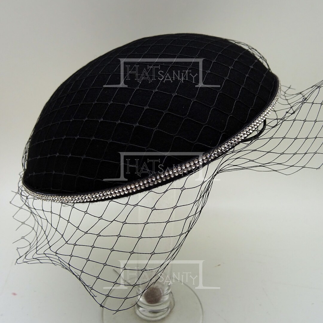 Wool Felt Beret Hat W/ W/o Veil and Cubic BLACK (custom Made / DIY) - Etsy
