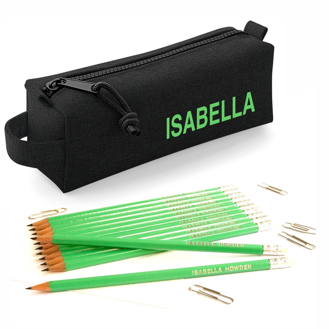 Personalised Black Block Style Pencil Case With 12 Matching ...