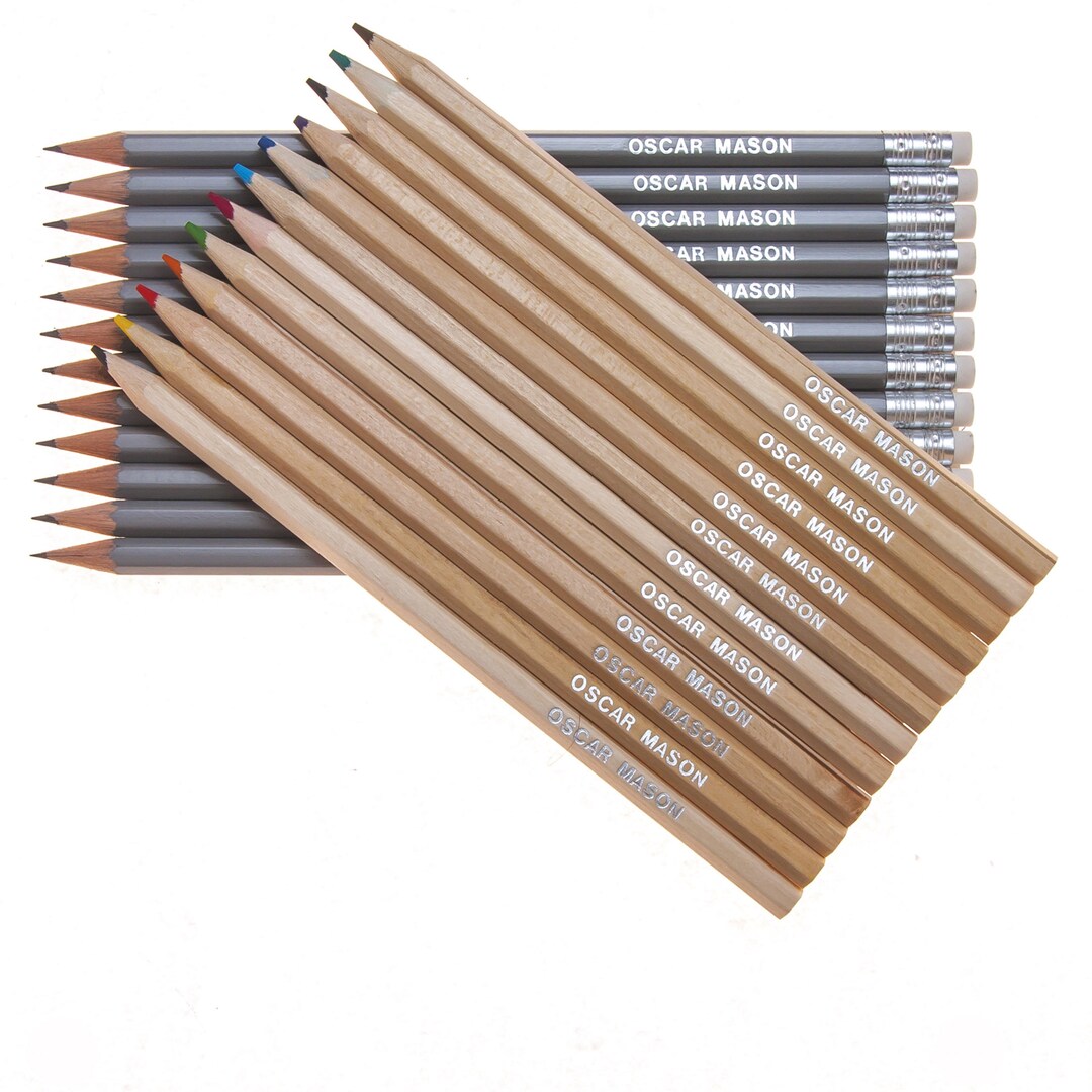 12 Graphite + 12 Colouring Hexagonal Pencils Embossed With Name High ...