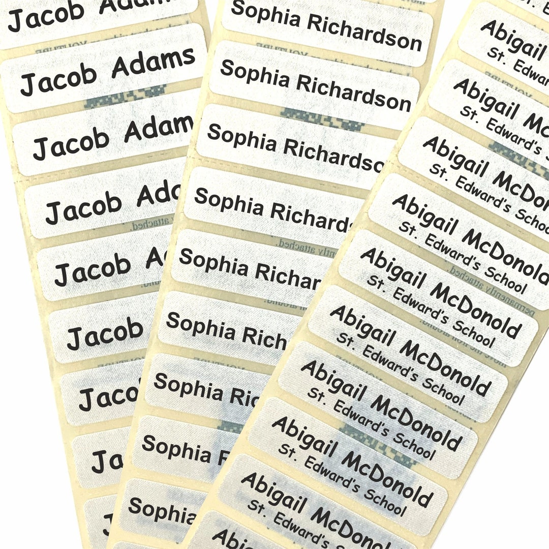 Name Tapes/labels IRON-ON Black, Red or Blue Print on White Name Tags ...