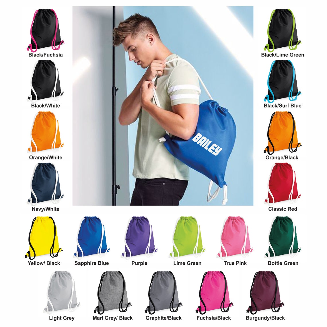 Premium Draw-String Bag Personalized / Printed with Name | Etsy