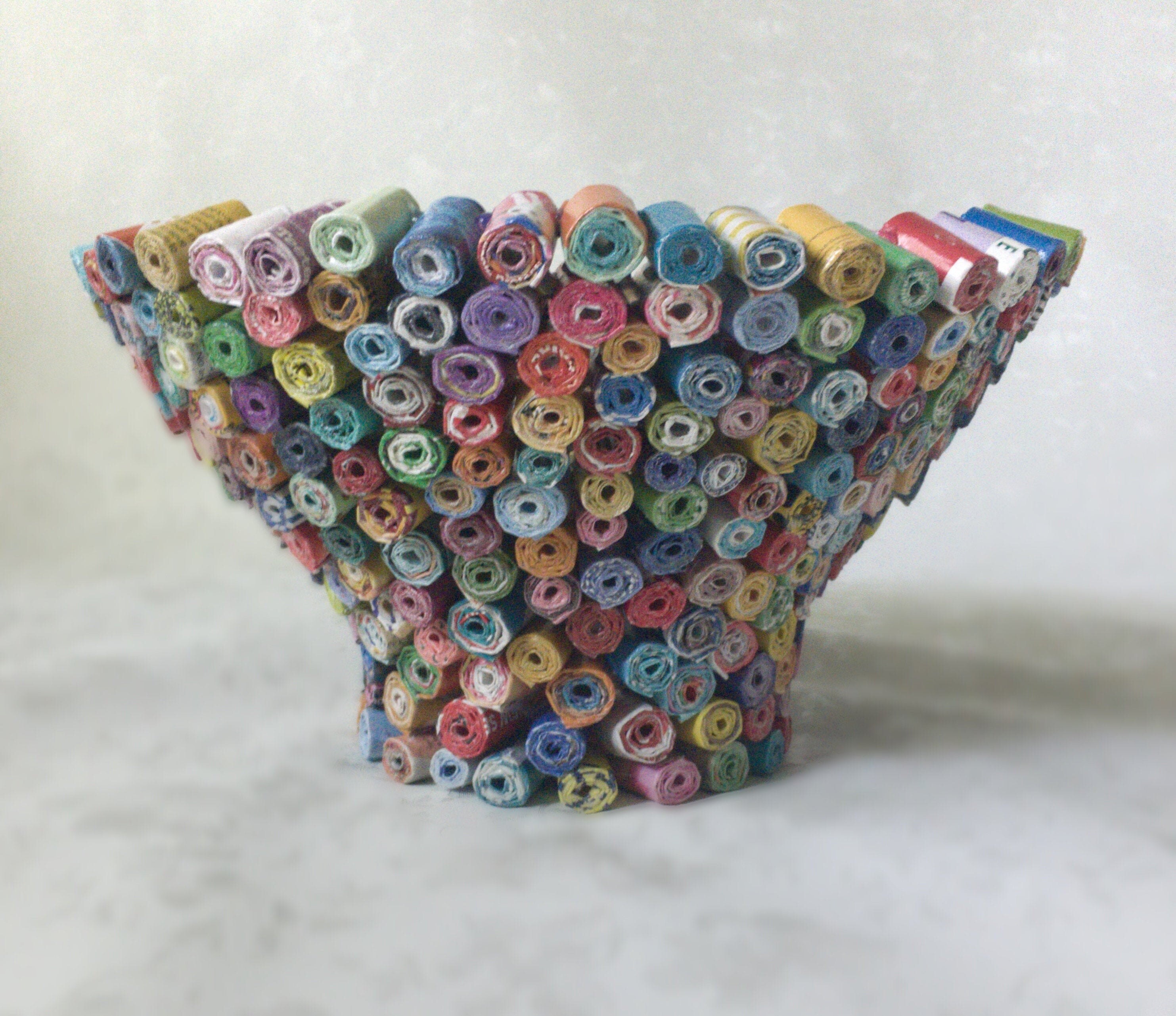 Multi-colored Vase Made From Paper, Paper Vase, Paper Roll Vase, Unique ...