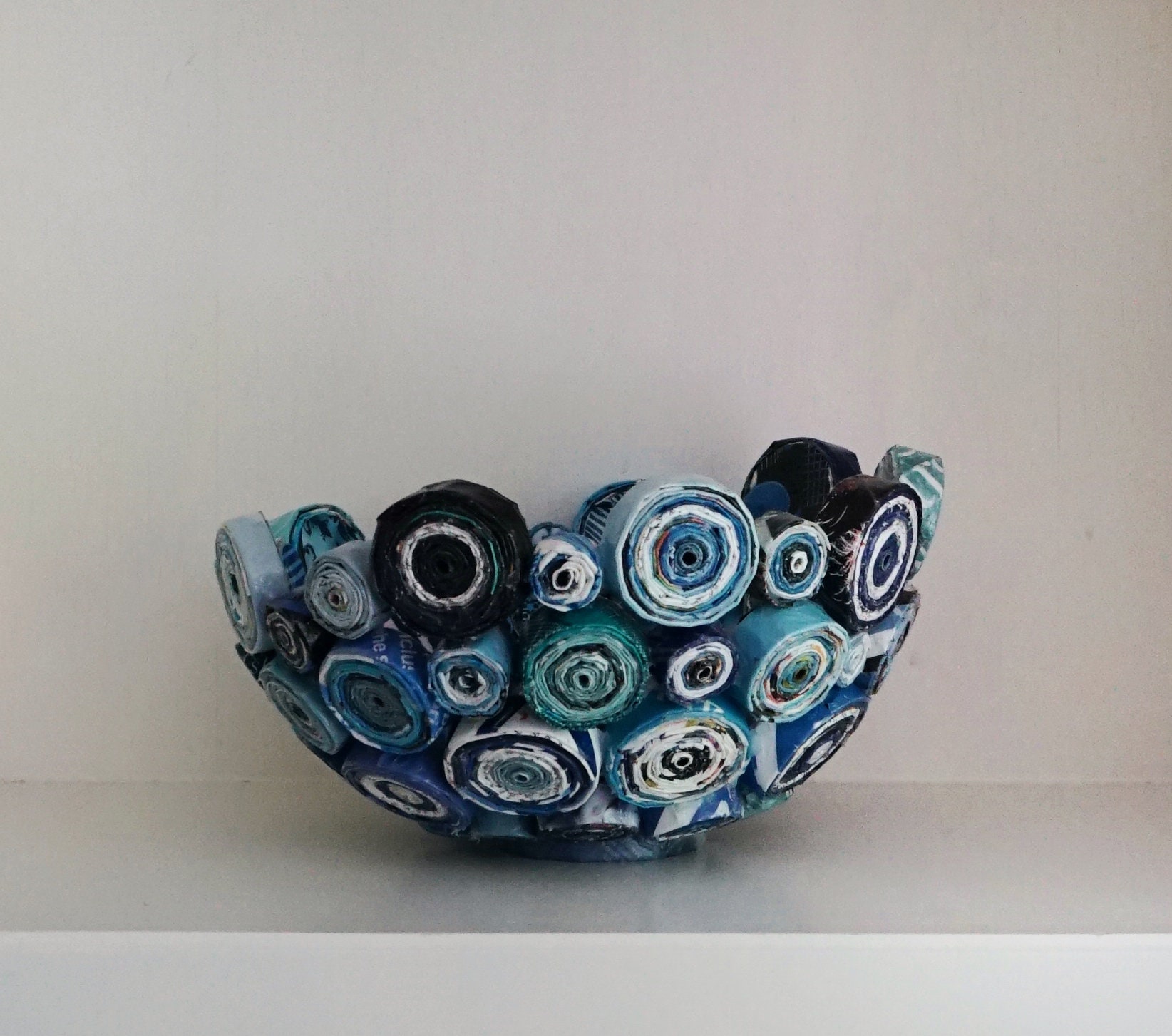 Blue and White Bowl Made From Paper, Paper Bowl, Paper Roll Bowl ...