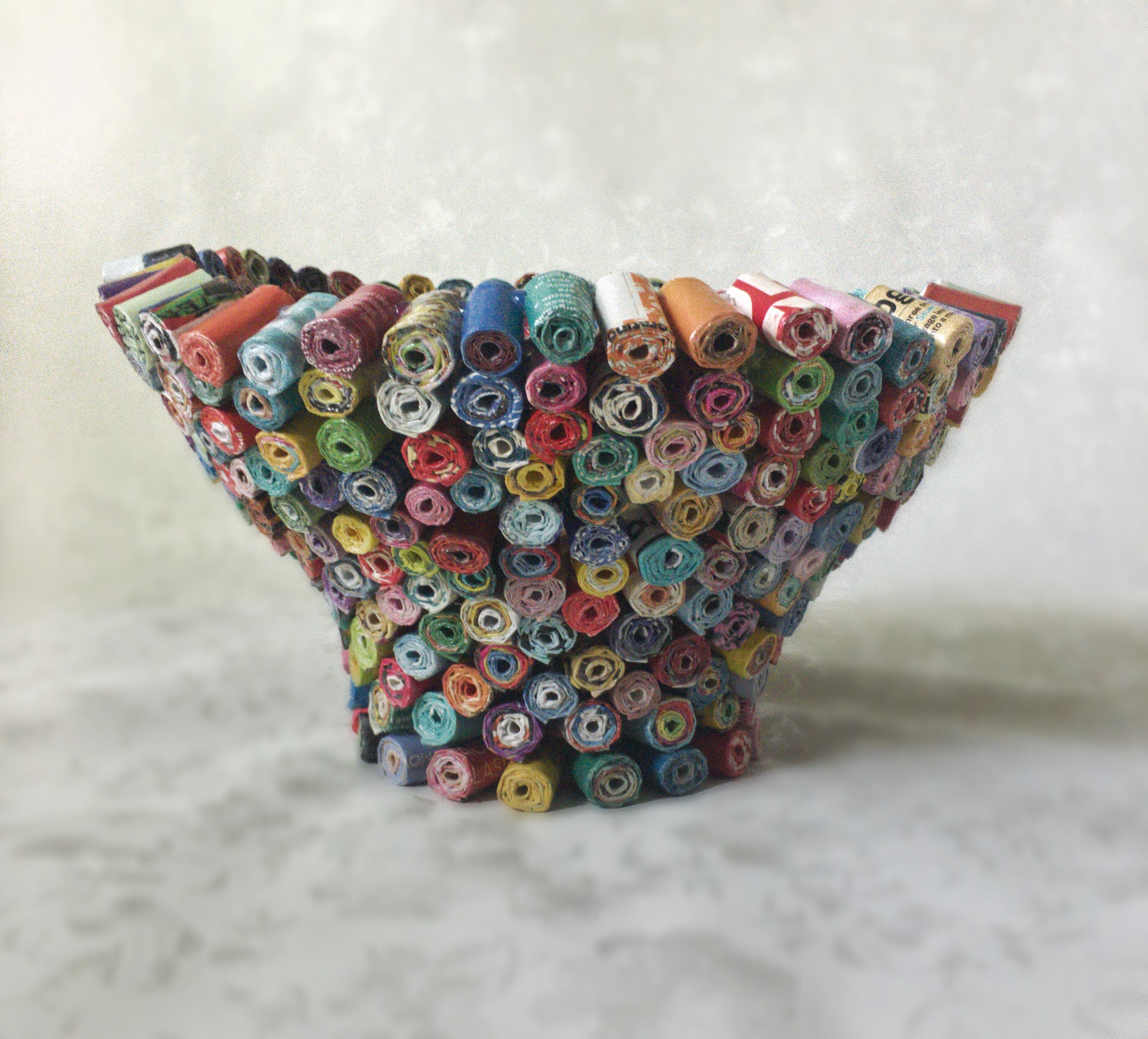 Multi-colored Vase Made From Paper, Paper Vase, Paper Roll Vase, Unique ...