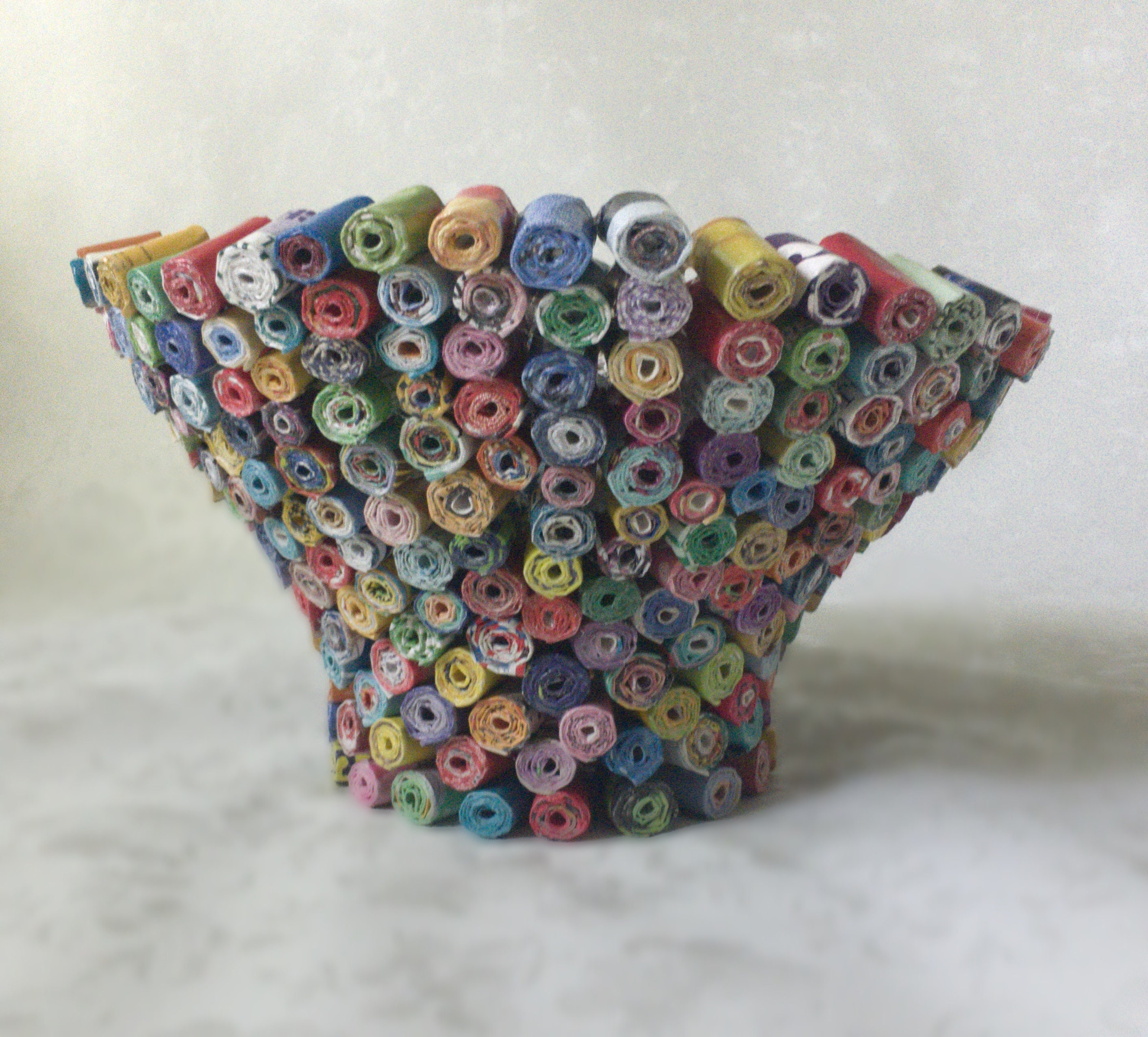 Multi-colored Vase Made From Paper, Paper Vase, Paper Roll Vase, Unique ...