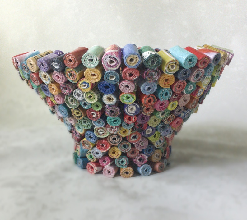 Multi-colored Vase Made From Paper, Paper Vase, Paper Roll Vase, Unique ...