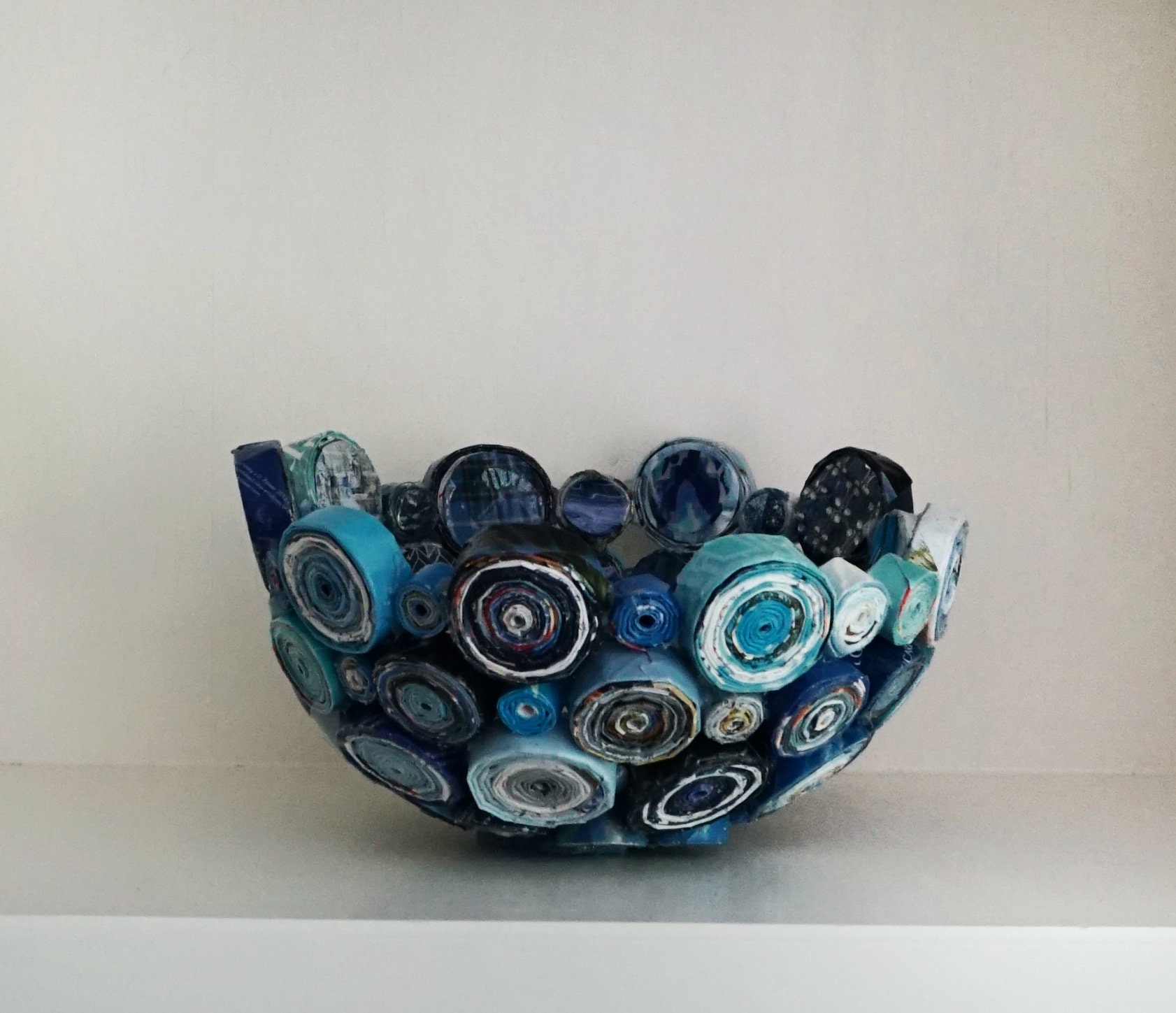 Blue and White Bowl Made From Paper, Paper Bowl, Paper Roll Bowl ...