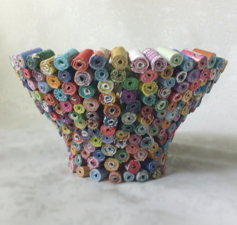 Multi-colored Vase Made From Paper, Paper Vase, Paper Roll Vase, Unique ...