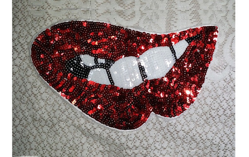 Wry-mouthed Smile Sequins Applique Patch Sequined Mouth Sew | Etsy