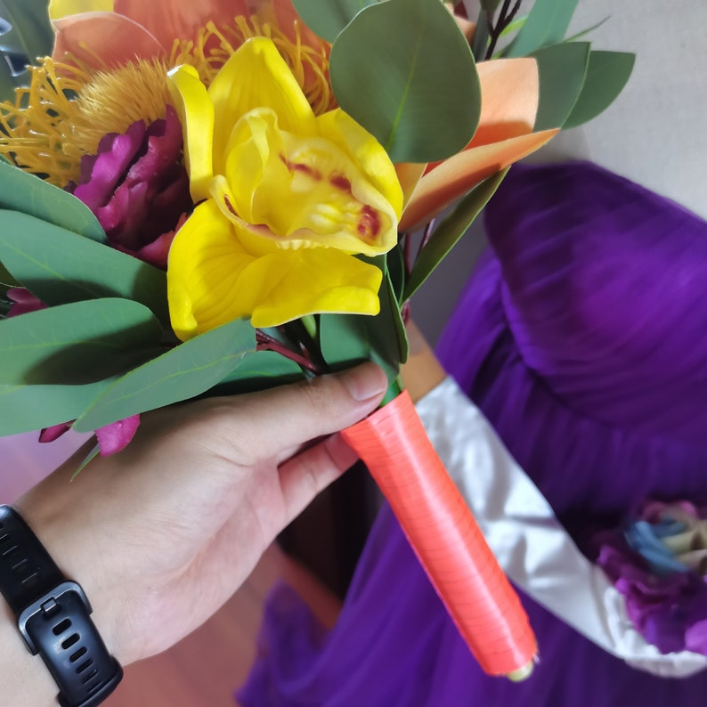 Tropical Wedding Bouquet Real Touch Artificial Flowers Greenery Red ...