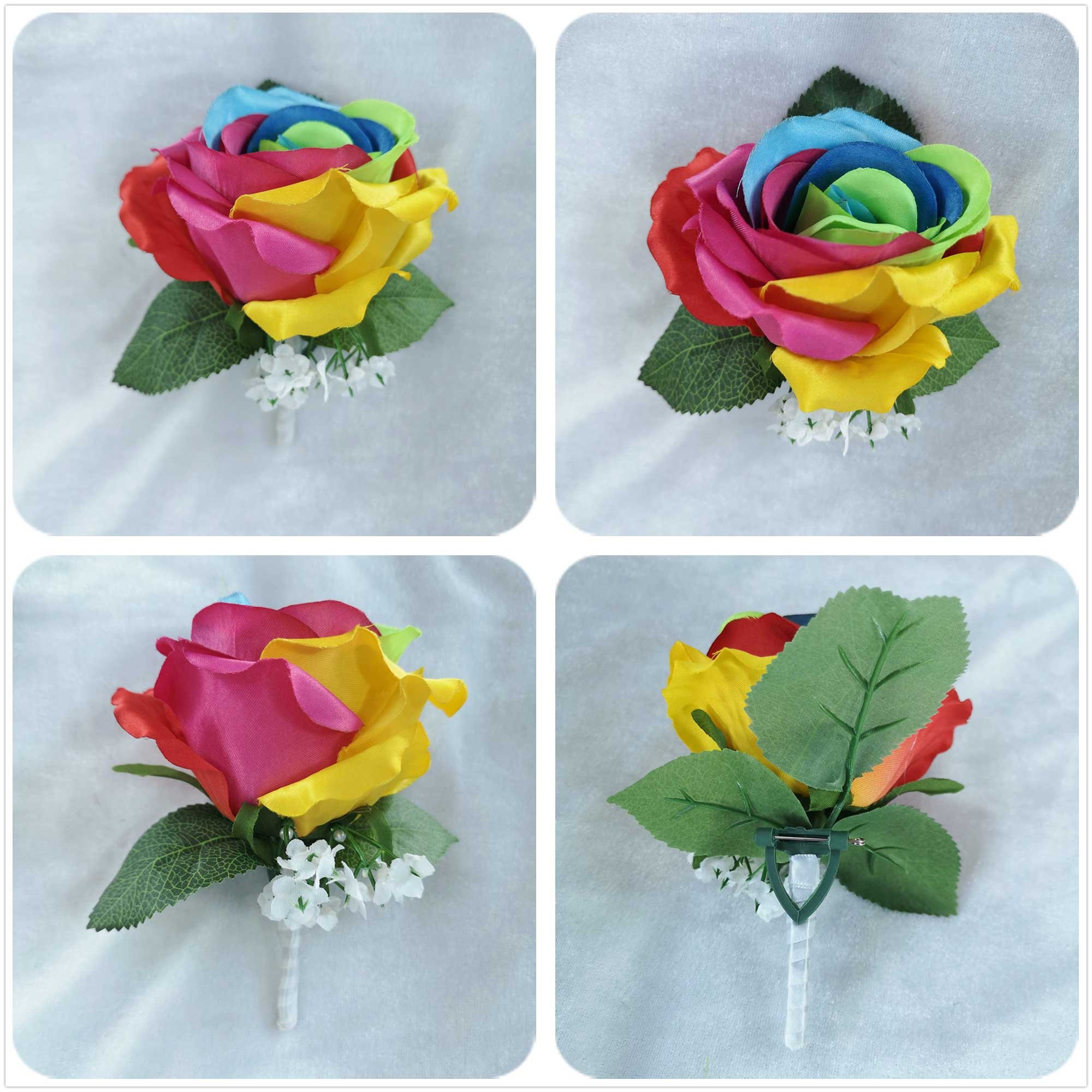Silk Rainbow Roses Artificial Flowers Wedding Bouquet - Etsy Canada
