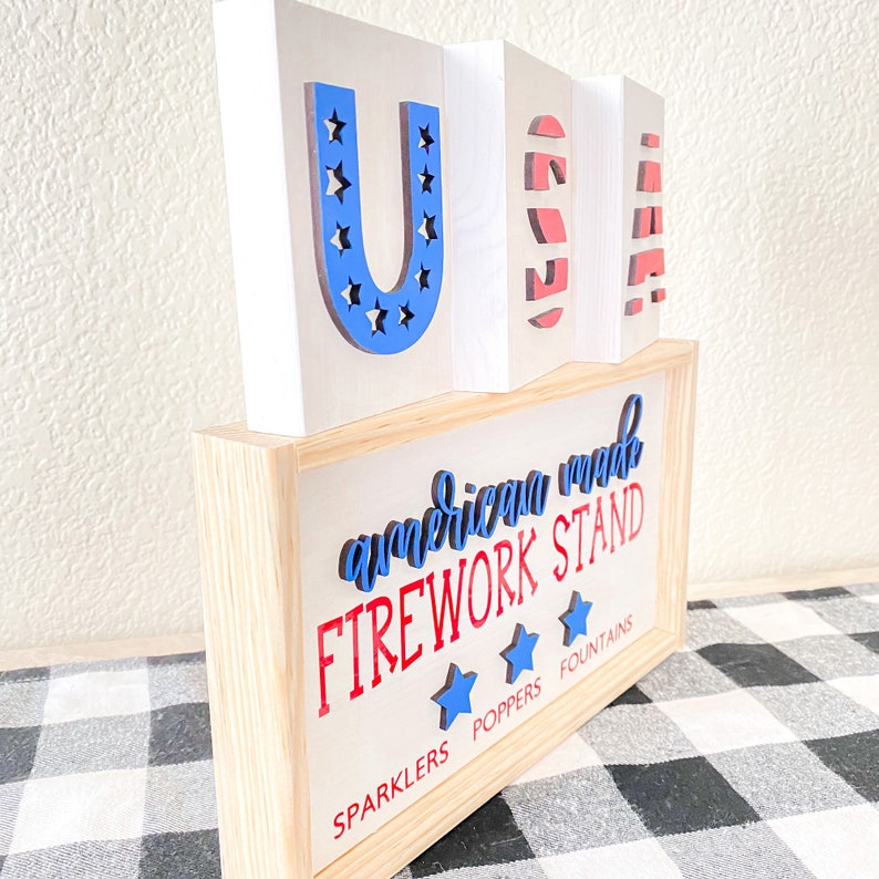 American Made Firework Stand 3D Tiered Tray Sign Set Fourth | Etsy