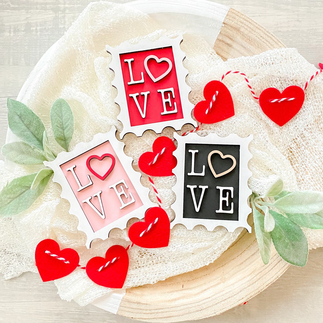 Valentine LOVE Wooden Stamp, Valentine Stamp Decor, Valentine Tiered ...