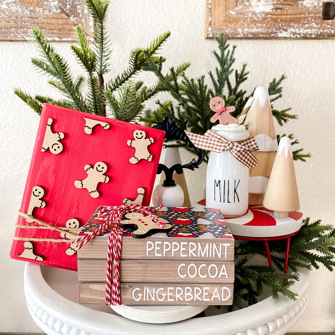 Gingerbread and Cocoa Wooden Book Stack, Hot Cocoa Book Stack ...