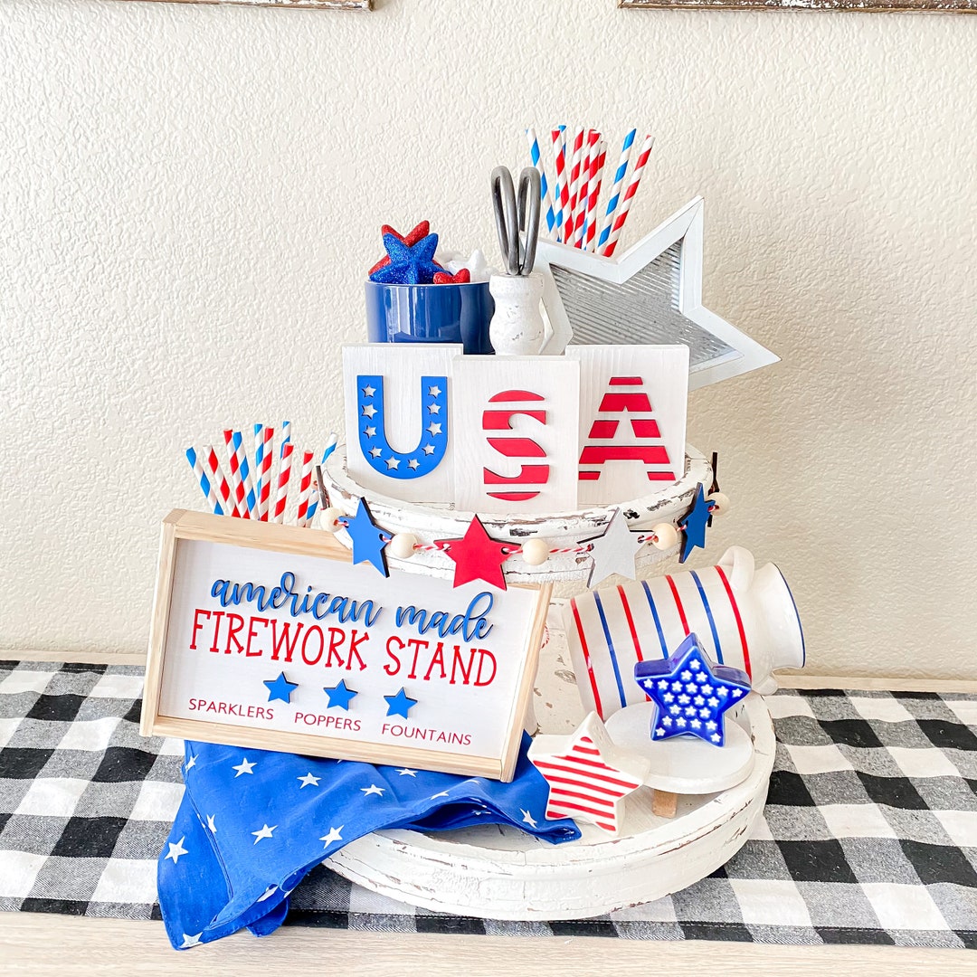 American Made Firework Stand 3D Tiered Tray Sign Set, Fourth of July ...
