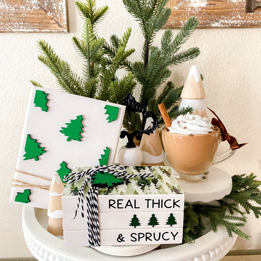 Real Thick and Spruce Christmas Wooden Book Stack, Christmas Book Stack ...