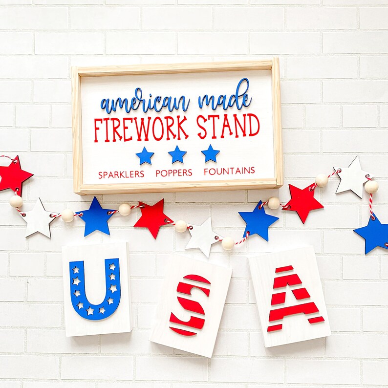American Made Firework Stand 3D Tiered Tray Sign Set Fourth | Etsy