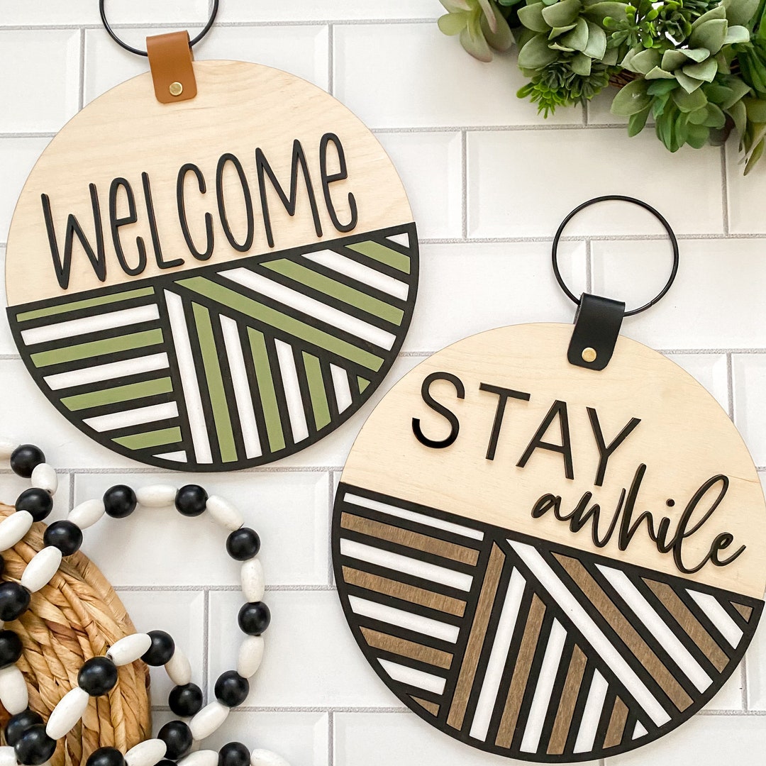 Stay Awhile Boho Front Door Sign, Welcome Boho Front Door Sign, Porch ...