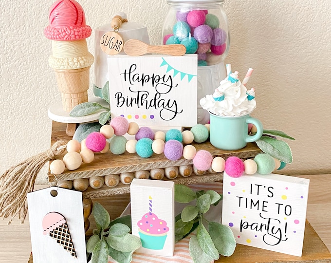 Happy Birthday Farmhouse Tier Tray Sign Set,it's Time to Party Tier ...