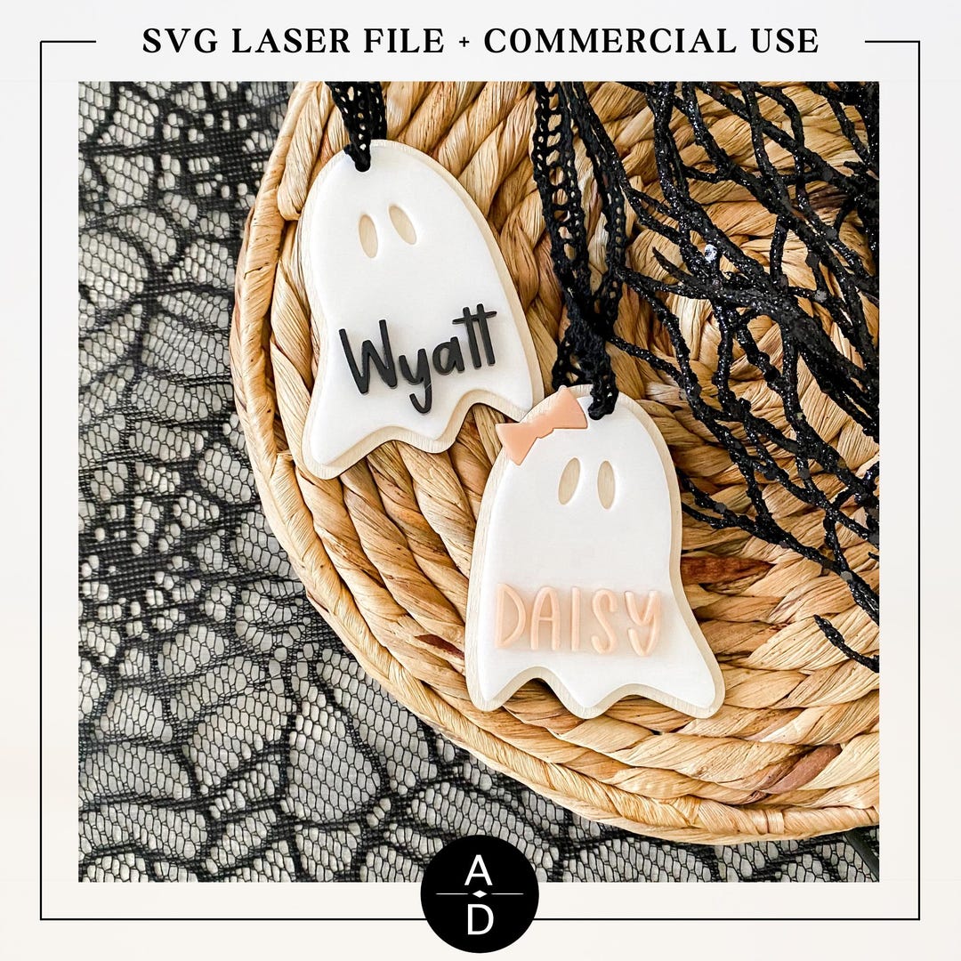 Ghost Name Tag SVG, Kids Halloween Ghost Tags SVG, Halloween Laser ...