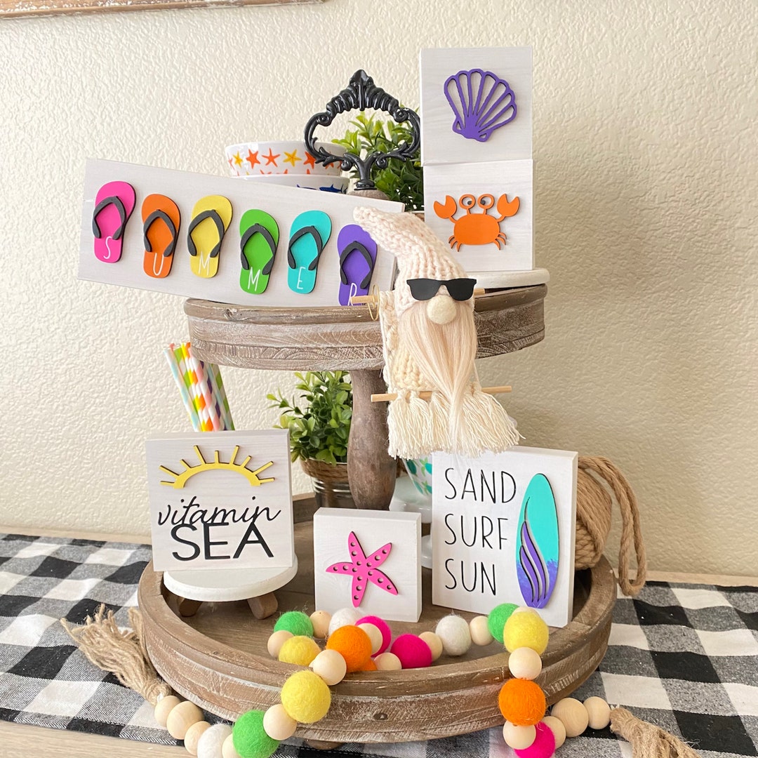 Summer 3D Tiered Tray Signs, Beach 3D Tiered Tray Signs, 3D Flip Flop ...