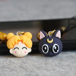 Handmade Resin Cartoon Sailor Moon & Luna Keyring, Mobile Phone Charm ...