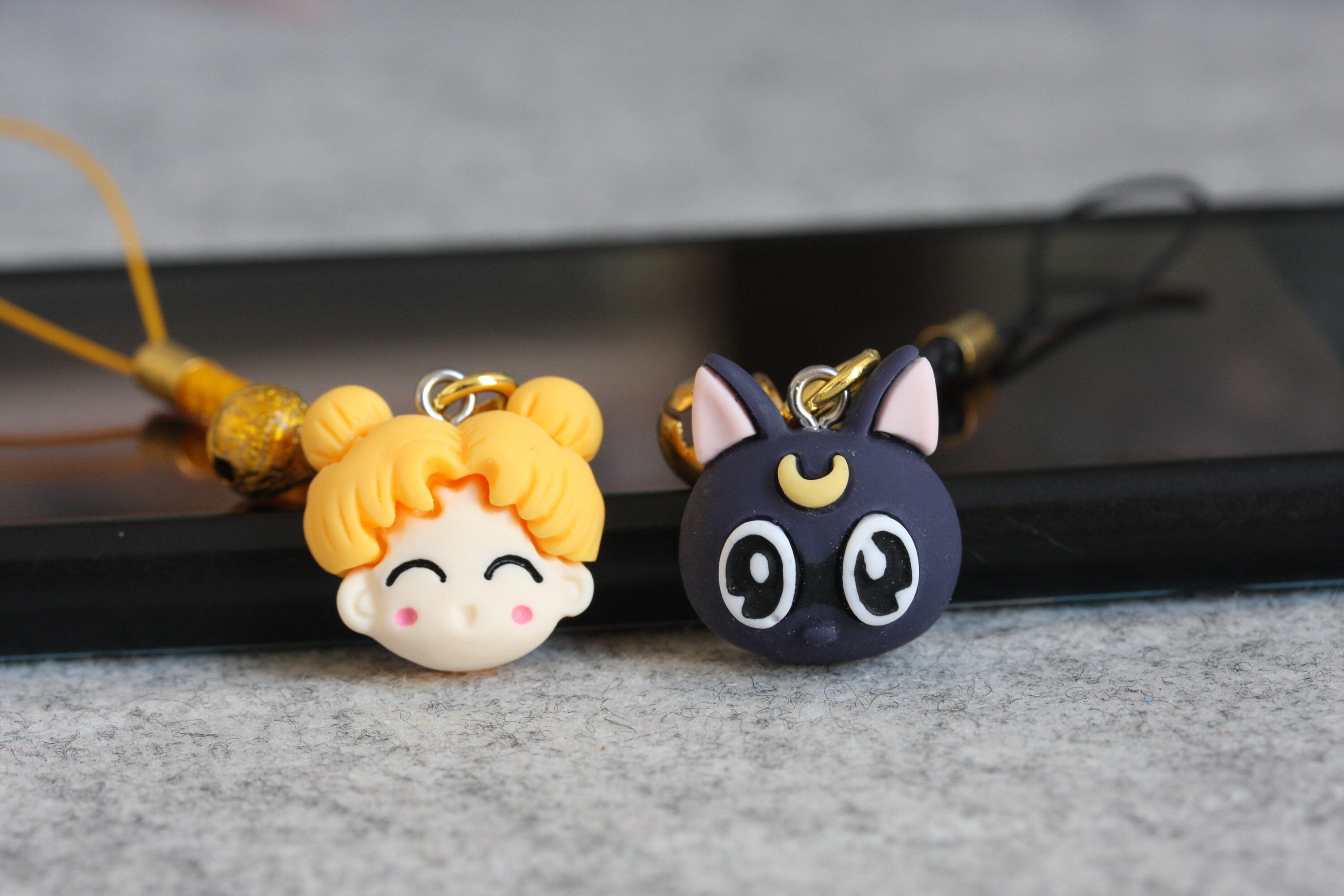 Handmade Resin Cartoon Sailor Moon & Luna Keyring, Mobile Phone Charm ...