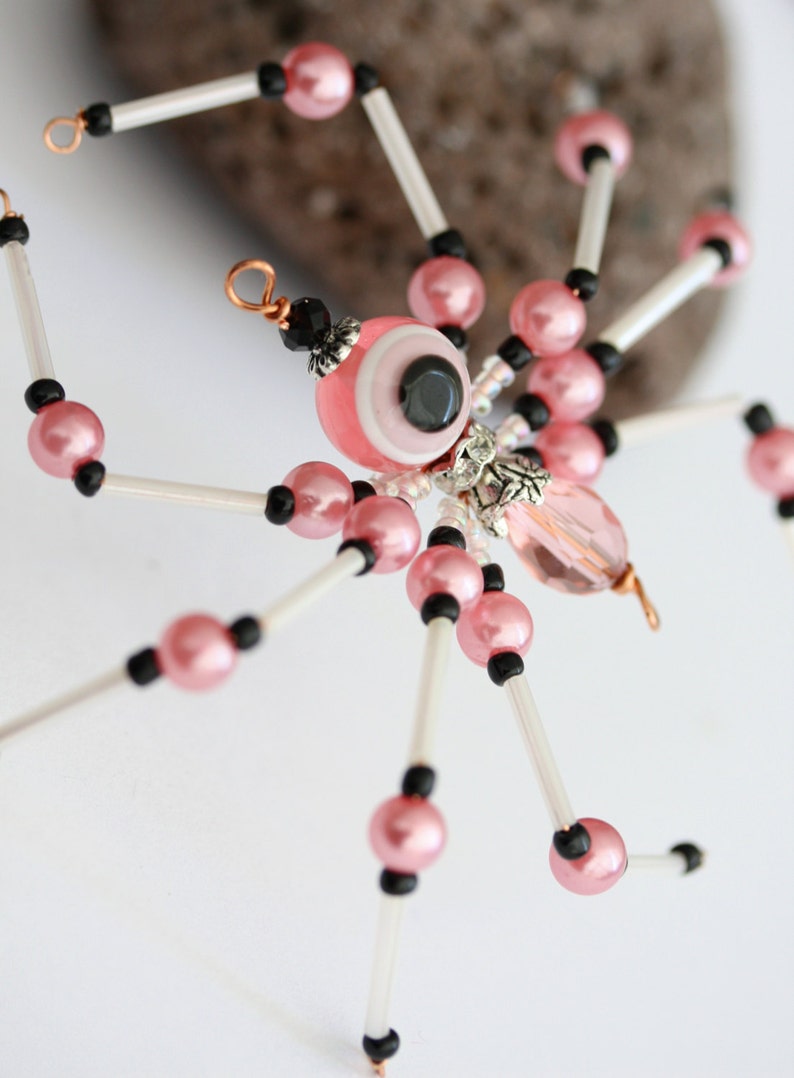 Original Design Handmade Beaded Spider / Pink Eye Spider / Swarovski ...