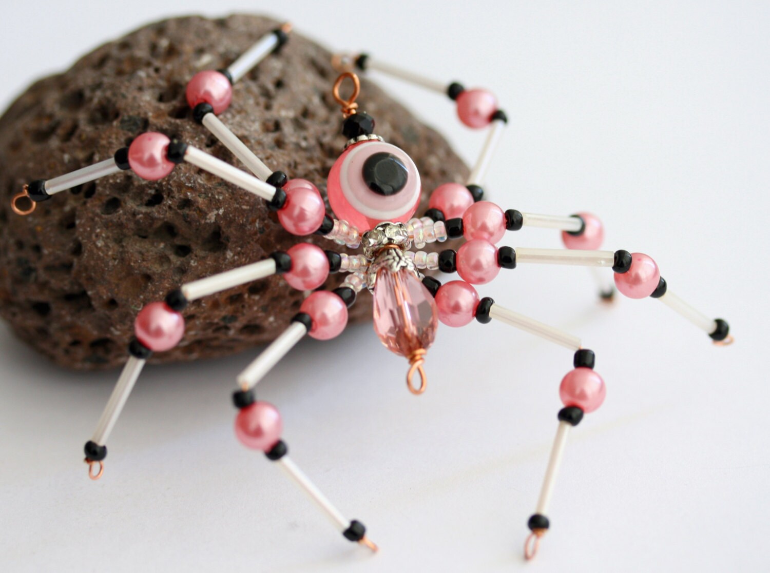 Original Design Handmade Beaded Spider / Pink Eye Spider / Swarovski ...