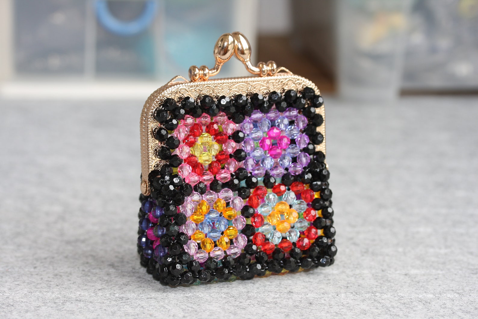 Original Design Handmade Beaded Purse /acrylic Clear Beads Coin Bag ...