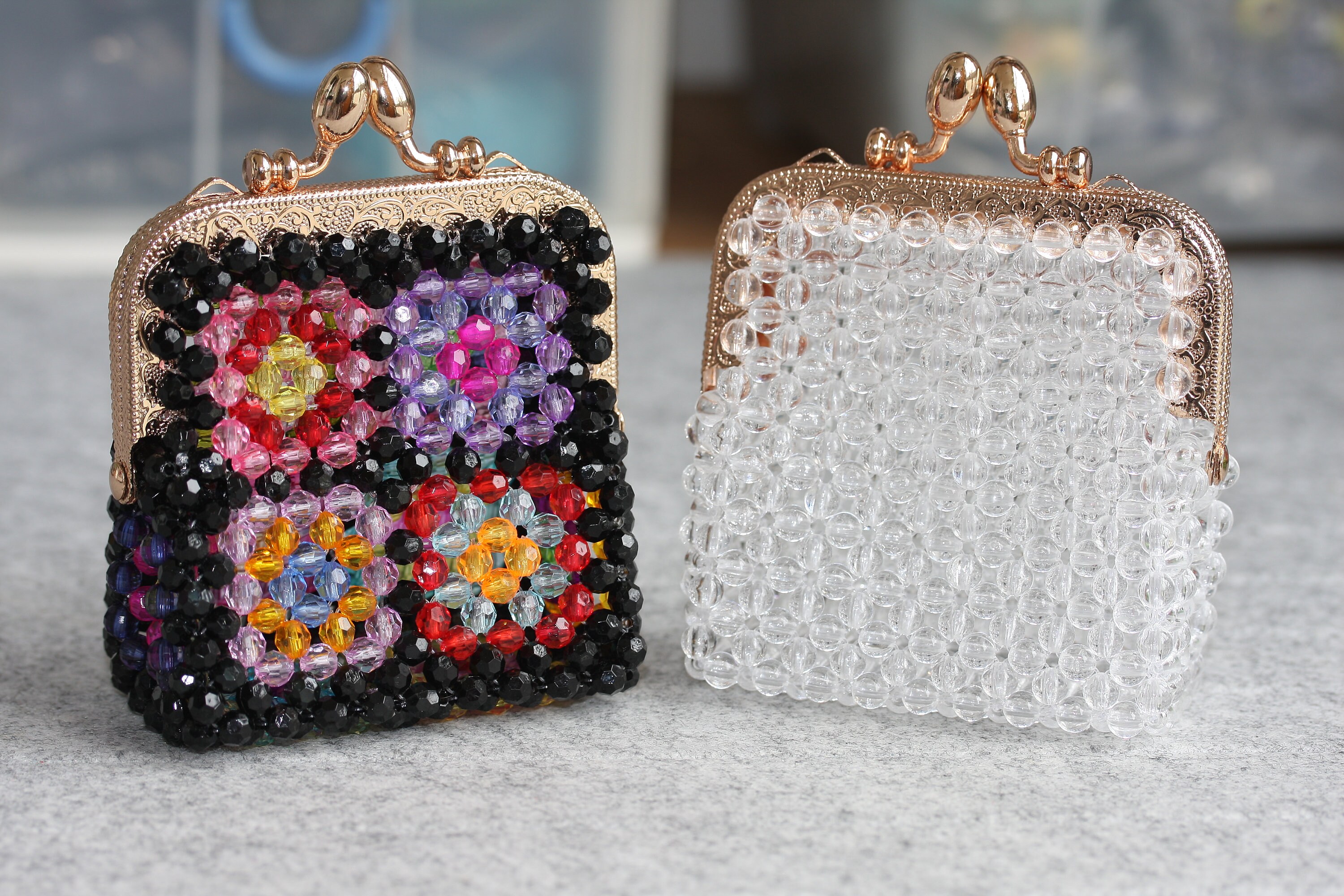 Original Design Handmade Beaded Purse /acrylic Clear Beads Coin Bag ...