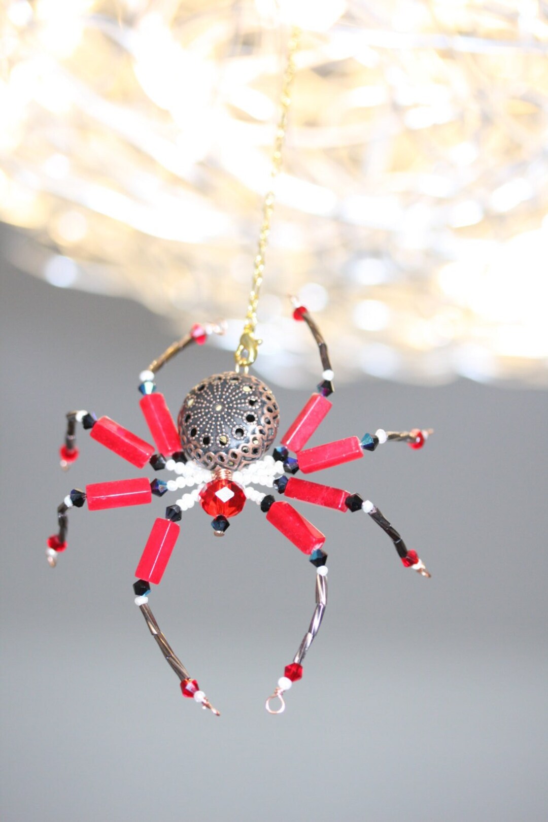 Original Design Handmade Beaded Spider / Red Legs Spider / Swarovski ...
