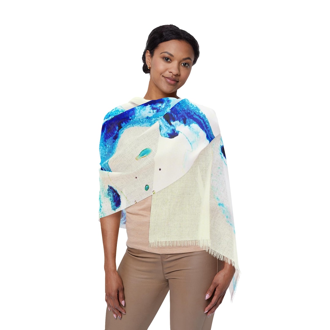 Light Scarf, Boho Abstract Art Circles Design, Cerulean Blue ...