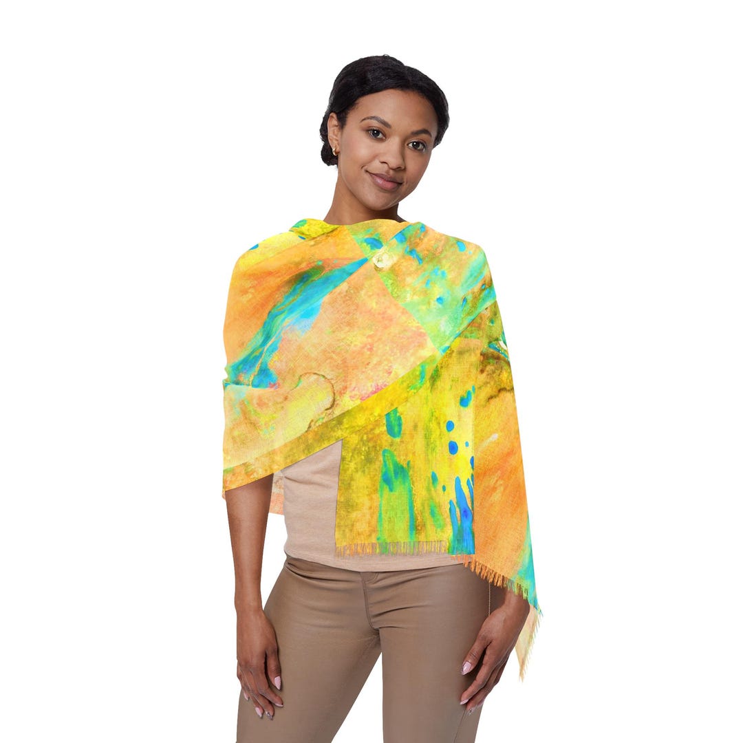 Abstract Art Scarf: 'let It Flow' Orange Yellow Blue Boho Neck Wrap - Etsy