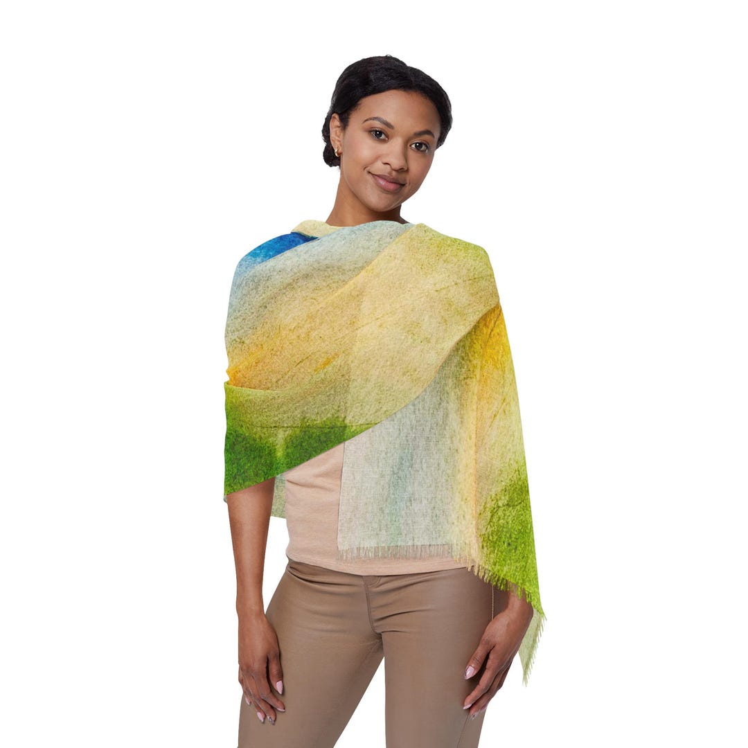 Watercolor Blue Green Scarf: Lightweight Polyester Shawl - Etsy