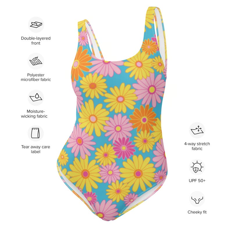 Boho Retro Flower One-piece Swimsuit - Daisy Pattern - Etsy