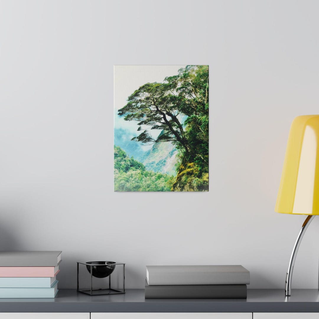 Canvas Wall Art, Doubtful Sound Tree Cascade, Retro Stylized Photo ...
