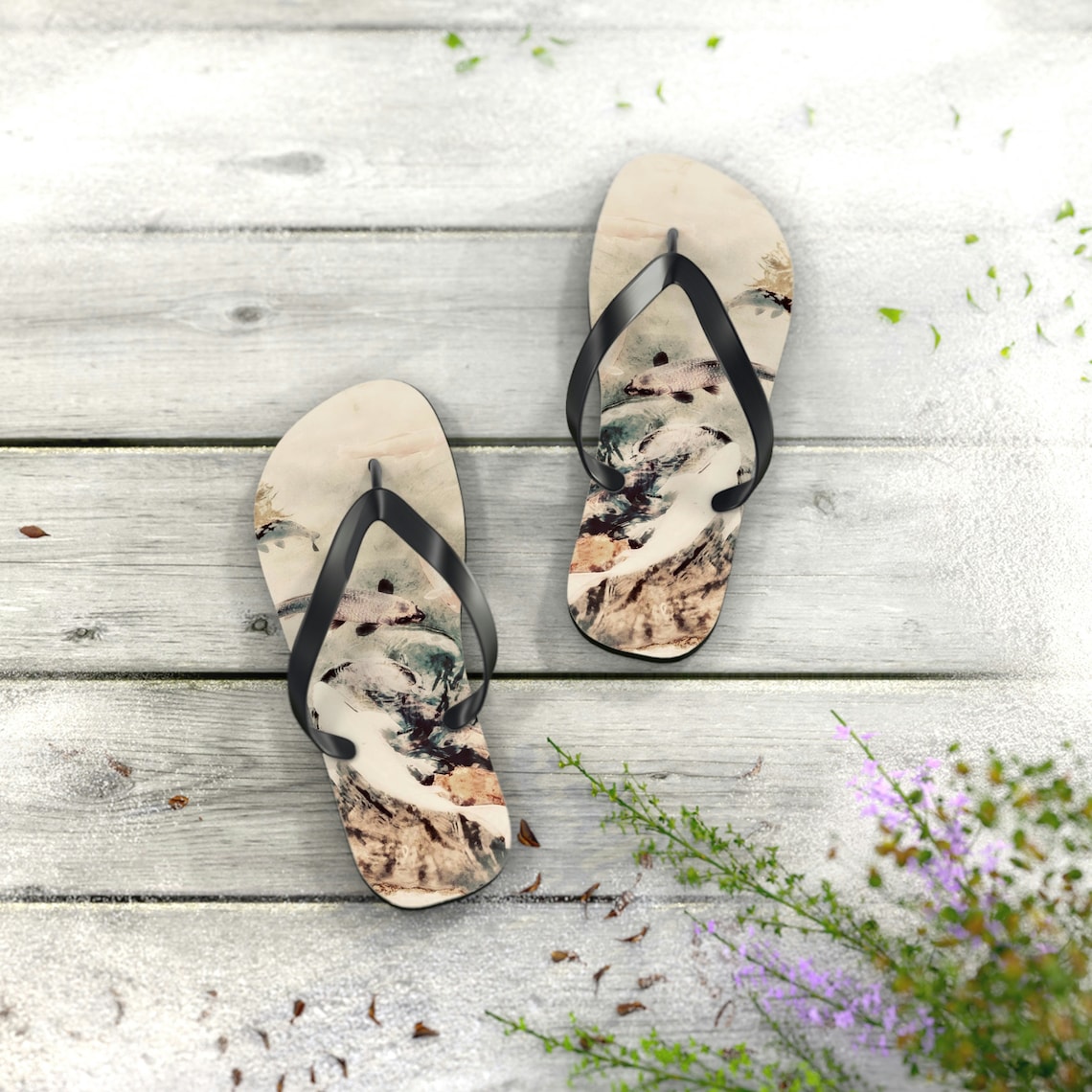 Flip Flops Koi Fish Beige - for Fashion, Travel, Japanese Inspired ...