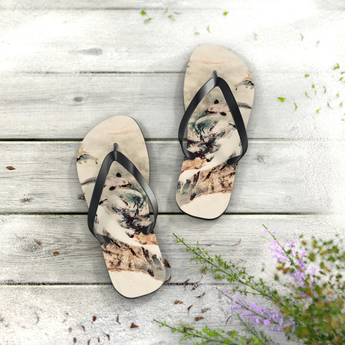 Flip Flops Koi Fish Beige - for Fashion, Travel, Japanese Inspired ...