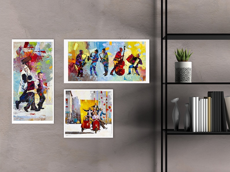 Jewish Art, 3 Paper Prints Set, Colorful Modern Art, Israeli Art ...