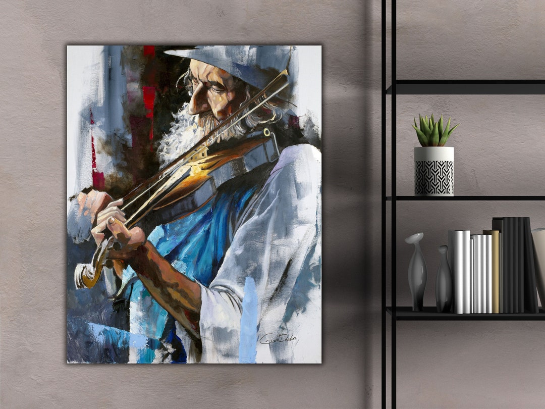 Jewish Violinist Rolled Canvas Print musician, Contemporary Art, Gadi ...