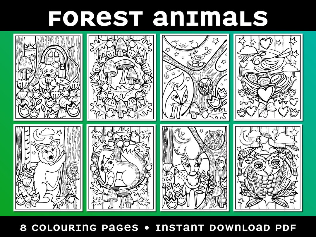 FOREST ANIMALS Kids Colouring Pages - Etsy