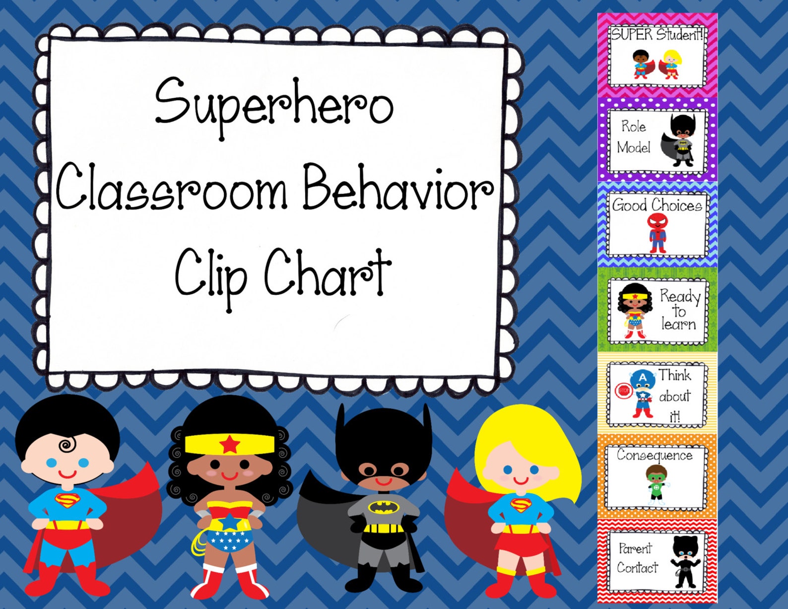Superhero Classroom Behavior Clip Chart - Etsy