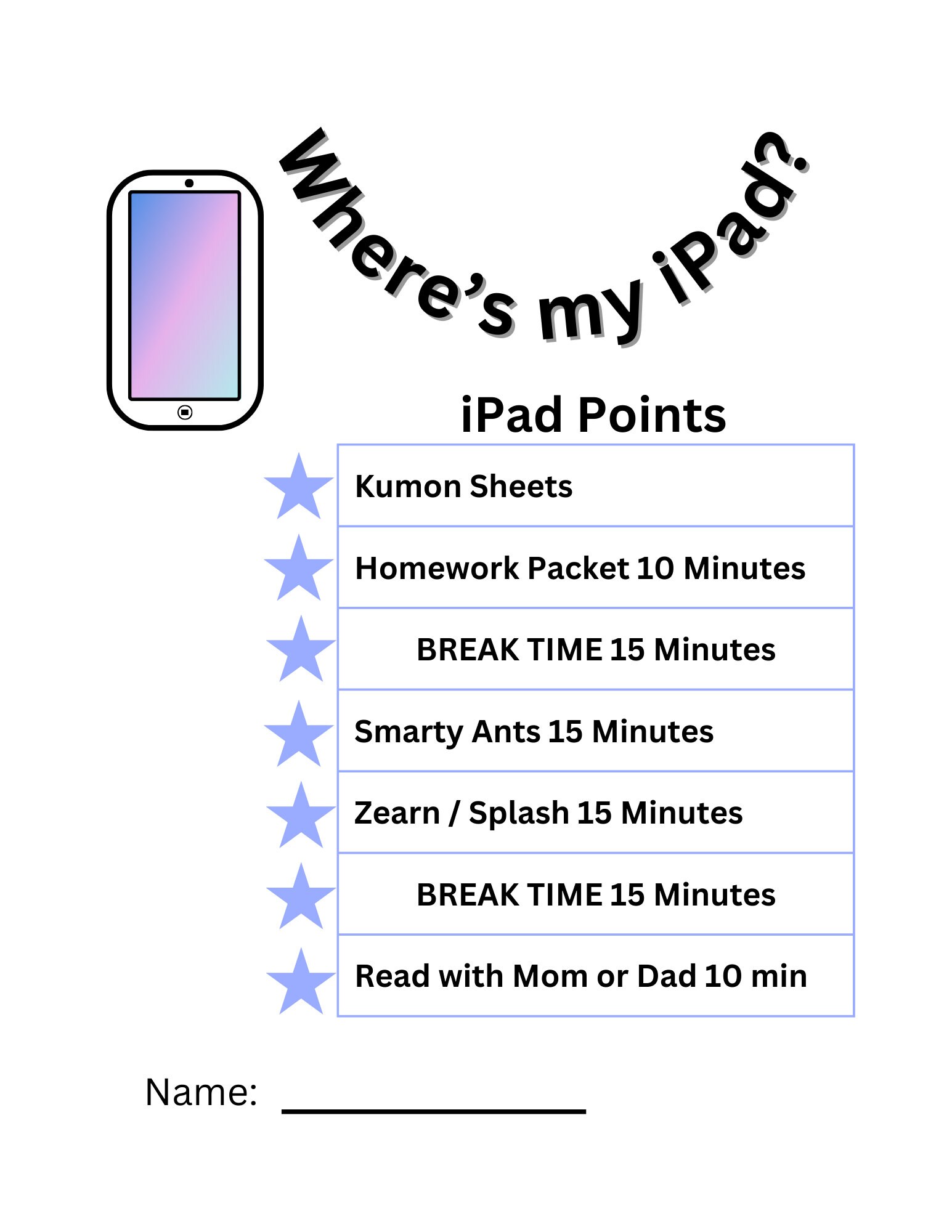 Digital Printable and Fillable Homework Point System for a - Etsy