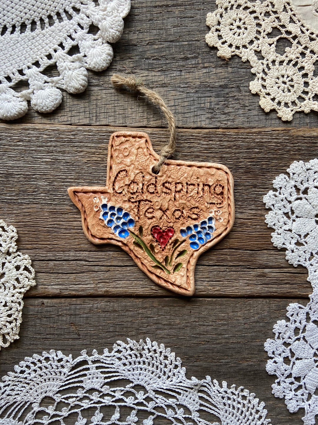 Coldspring Texas State of Texas With Bluebonnets Ornament | Handmade ...