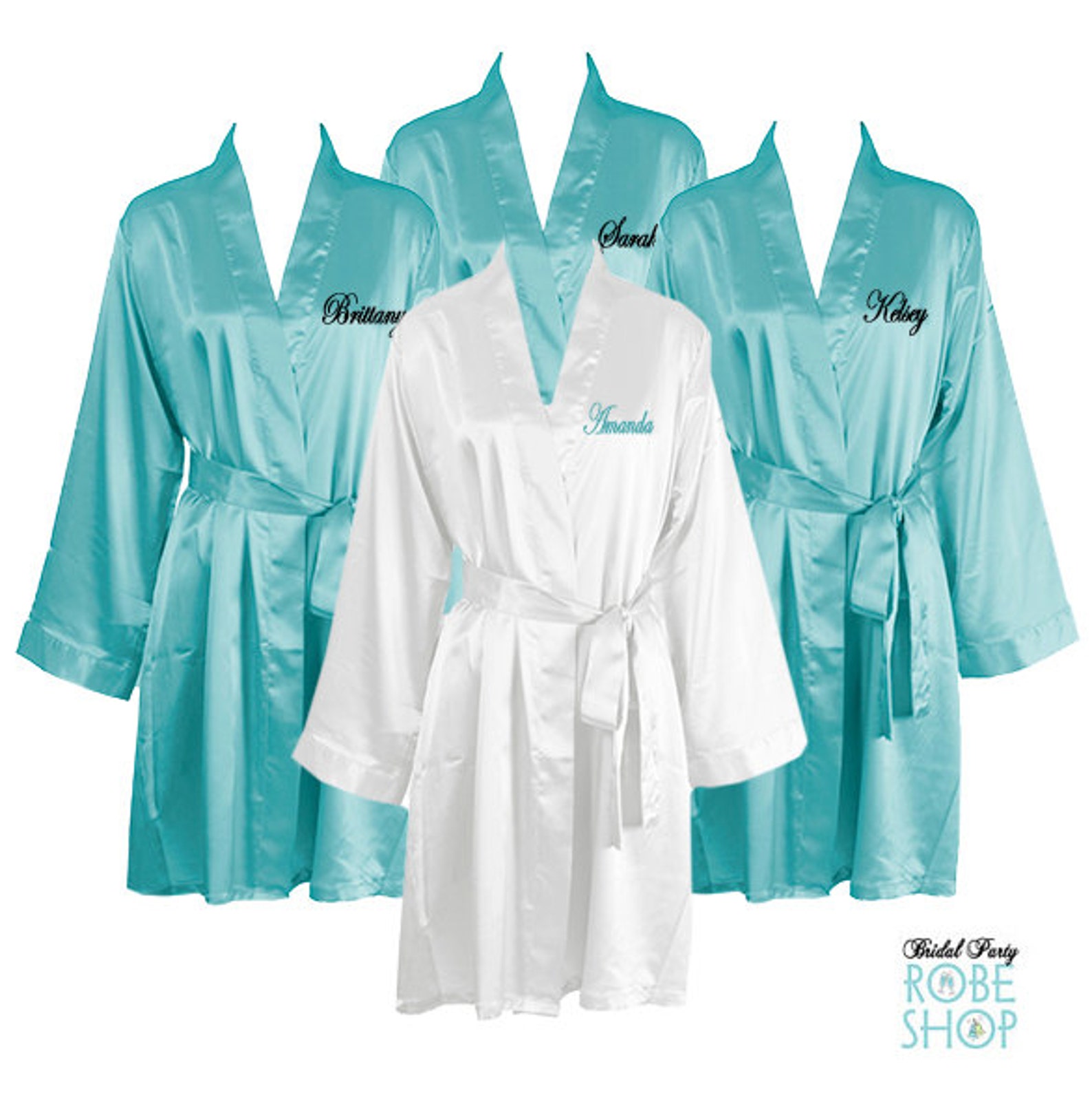 Set of 4 Personalized Knee Length Satin Bridal Robe With Names - Etsy
