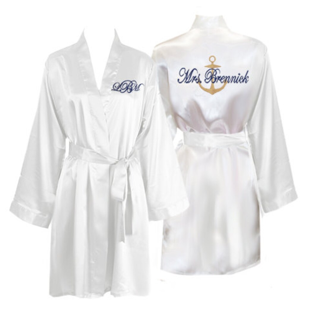 Personalized Knee Length Satin Bridal Robe With Anchor and Name on the ...