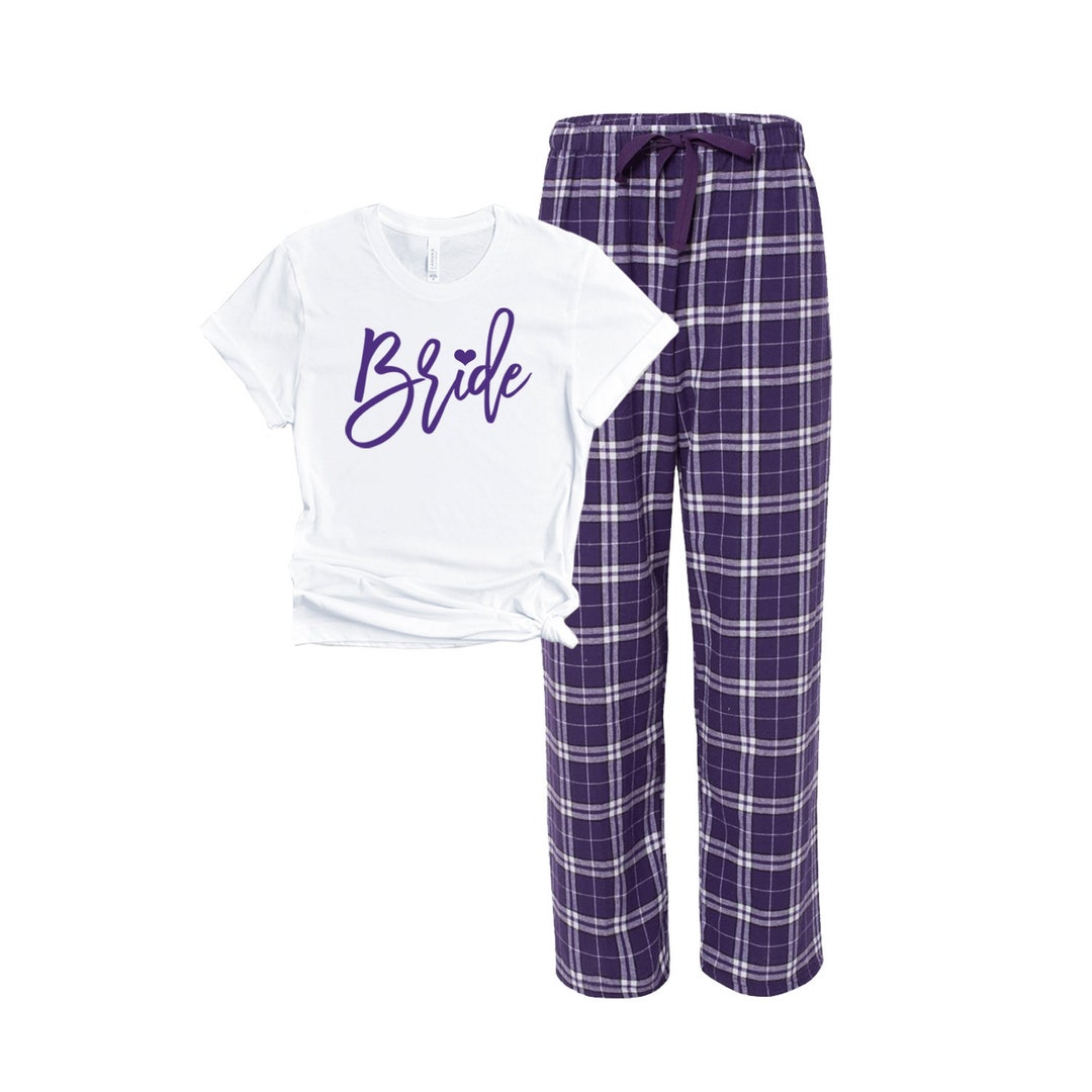 Bride Pajama Set, Purple Plaid Pjs Sleepwear Loungewear, Bridal Shower ...
