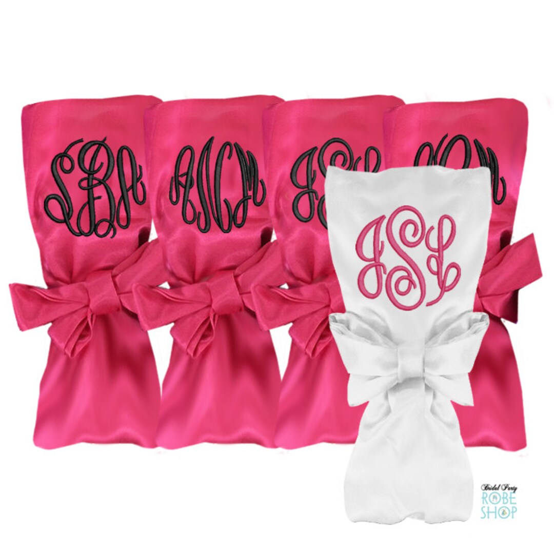 Fuchsia Satin Monogrammed Robes, Hot Pink Bridesmaid Robes, Fuchsia ...