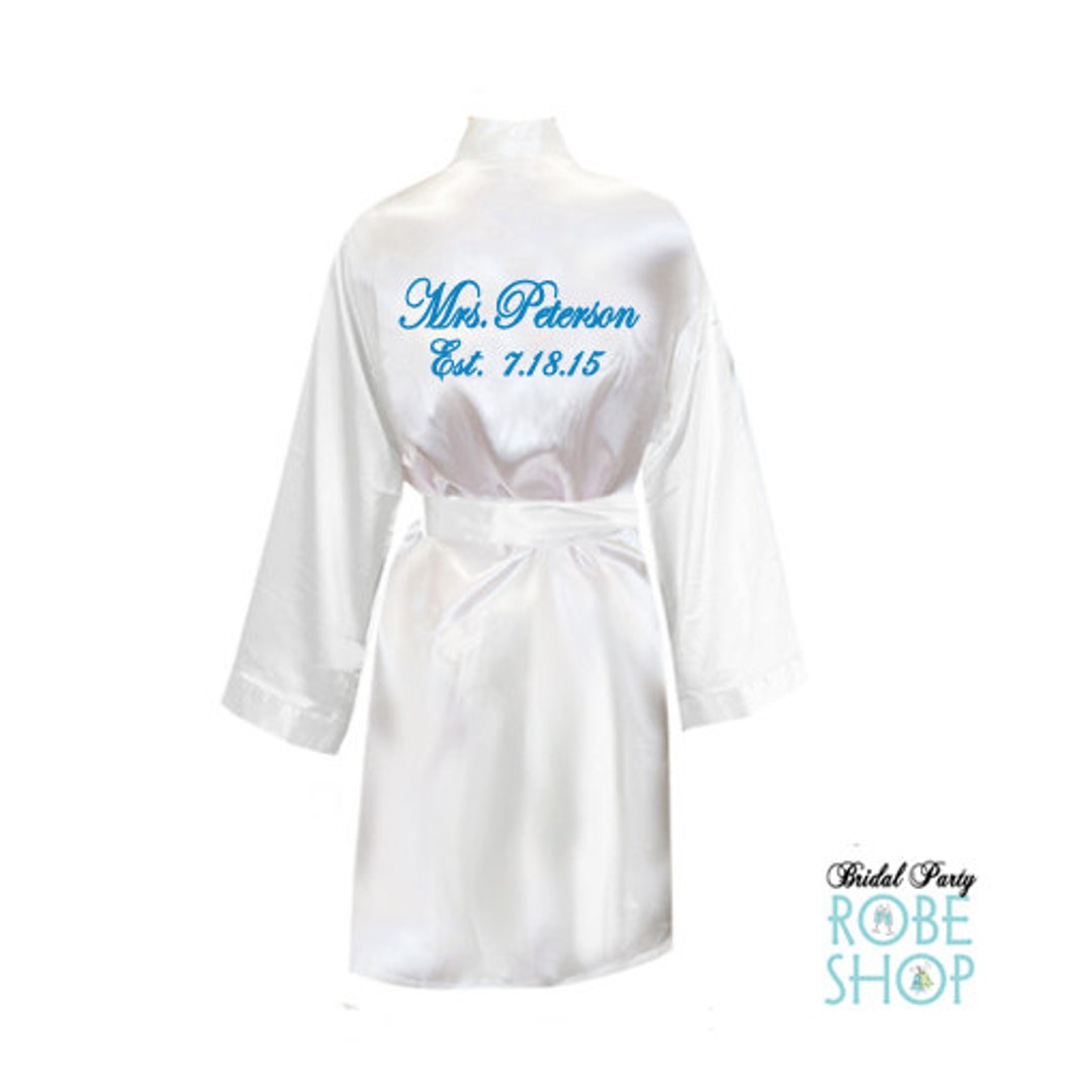Personalized Knee Length Satin Bridal Robe With Name on the Back, Bride ...